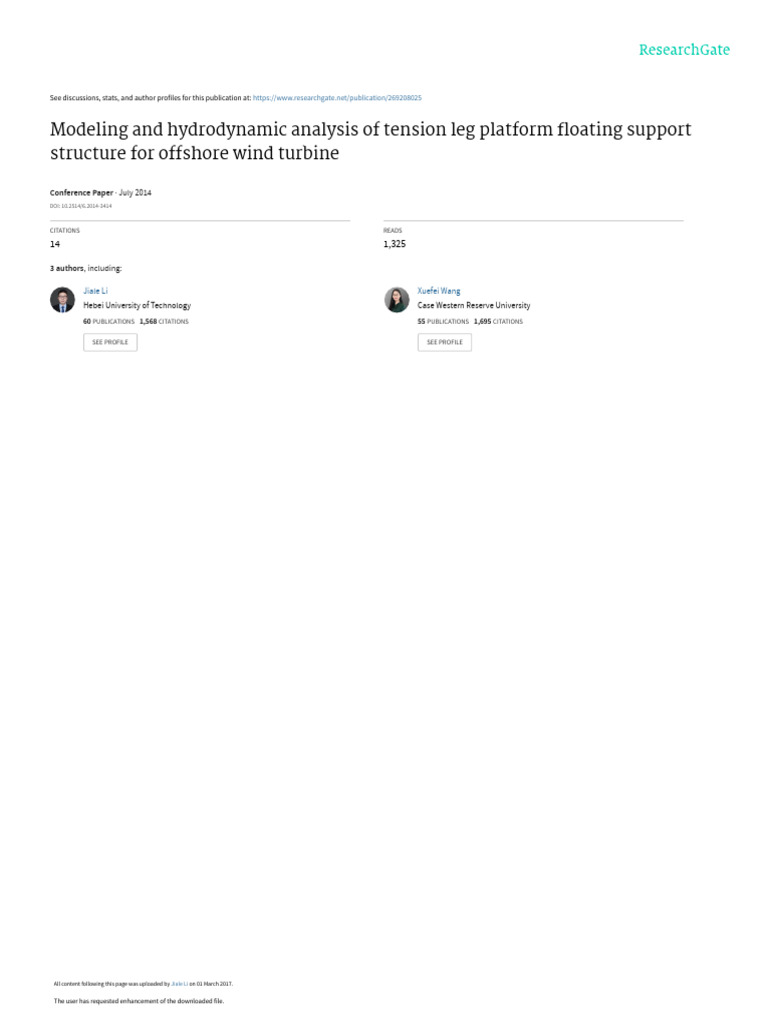 Modelingand Hydrodynamic Analysisofa Tension Leg Platform Floating ...