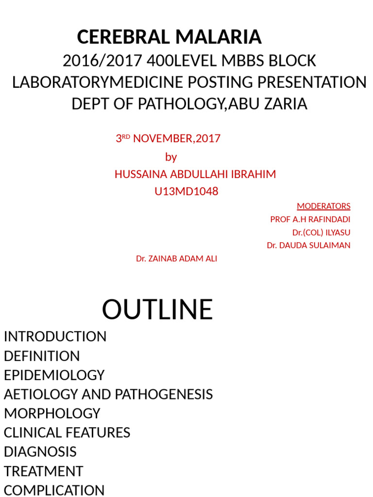Cerebral Malaria Overview by Zainab Adam | PDF | Malaria | Plasmodium ...