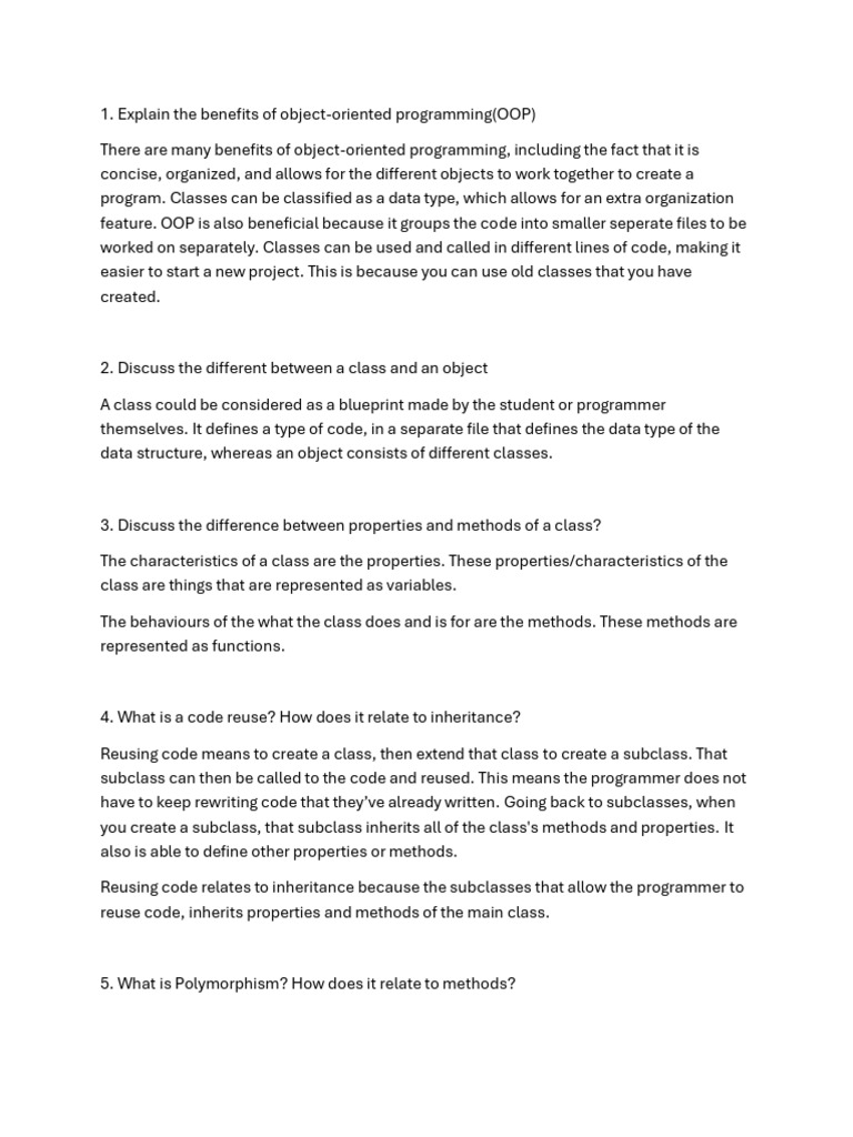 Object Oriented Questions | PDF | Inheritance (Object Oriented Programming) | Method (Computer ...