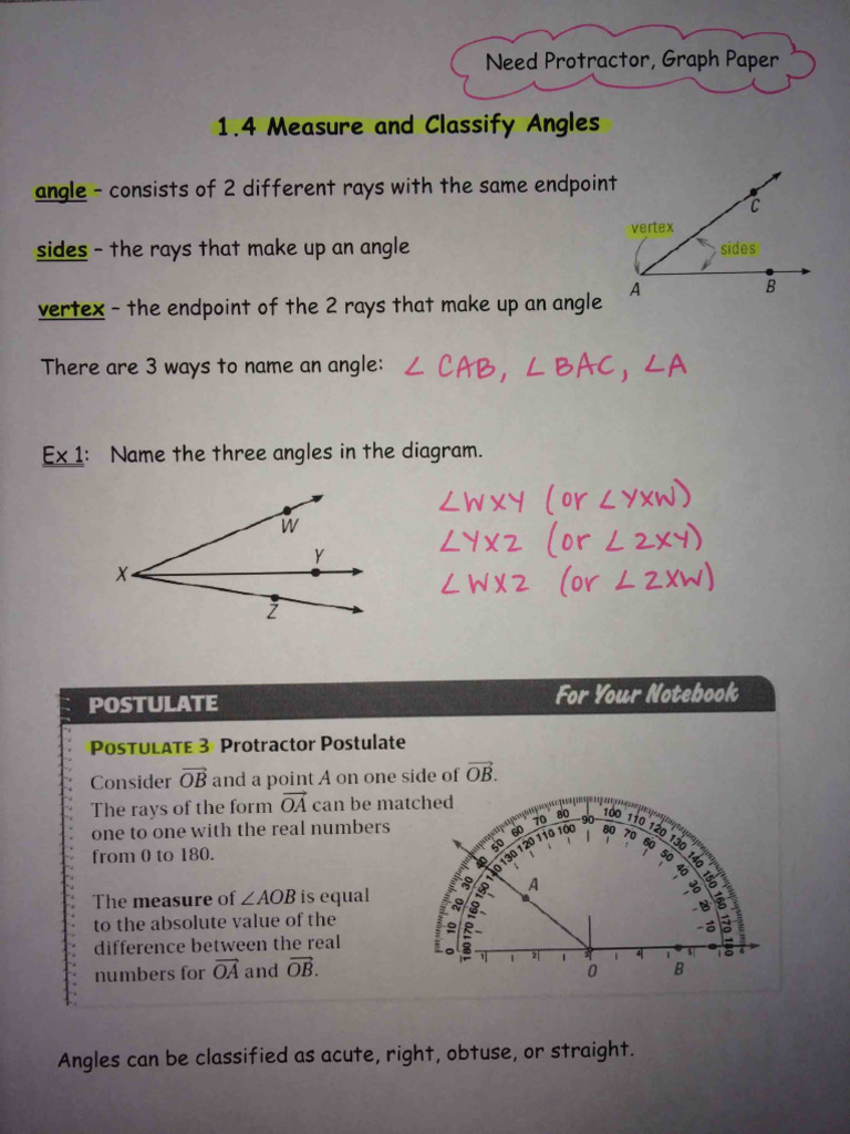 1 4 Measure Classify Angles Notes Pdf