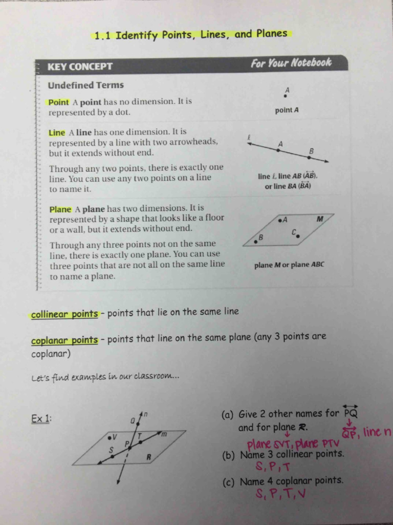 1.1 Identify Points Lines Planes Notes | PDF