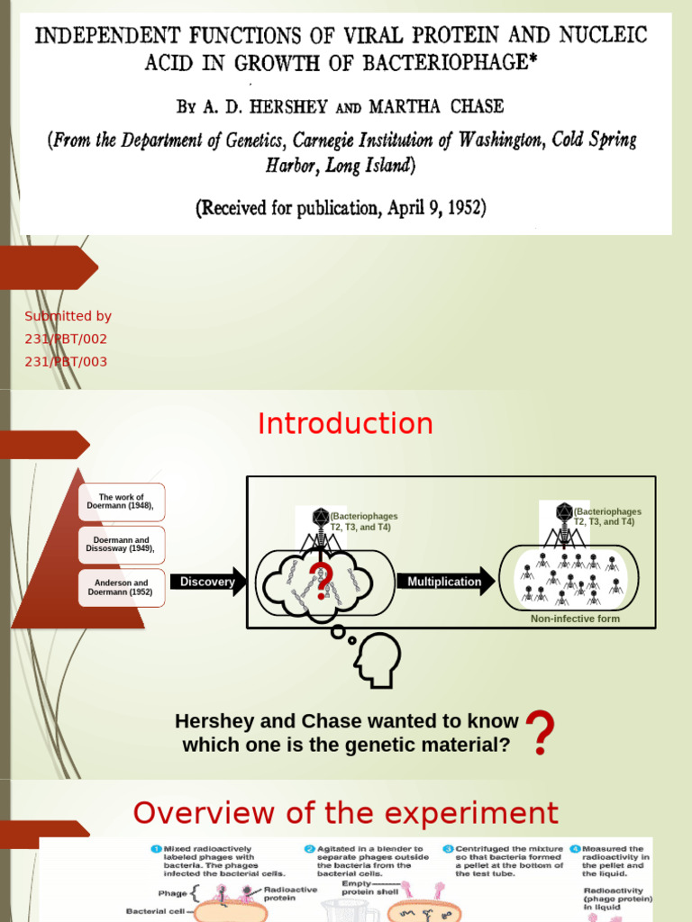 Hershey - Chase Paper Presentation | PDF | Biology | Microbiology
