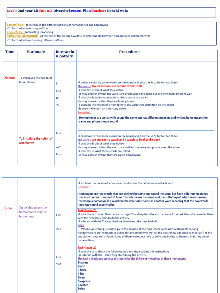 Lesson Plan Signs of The Timeeeeeeee | PDF | Stress (Linguistics) | Word