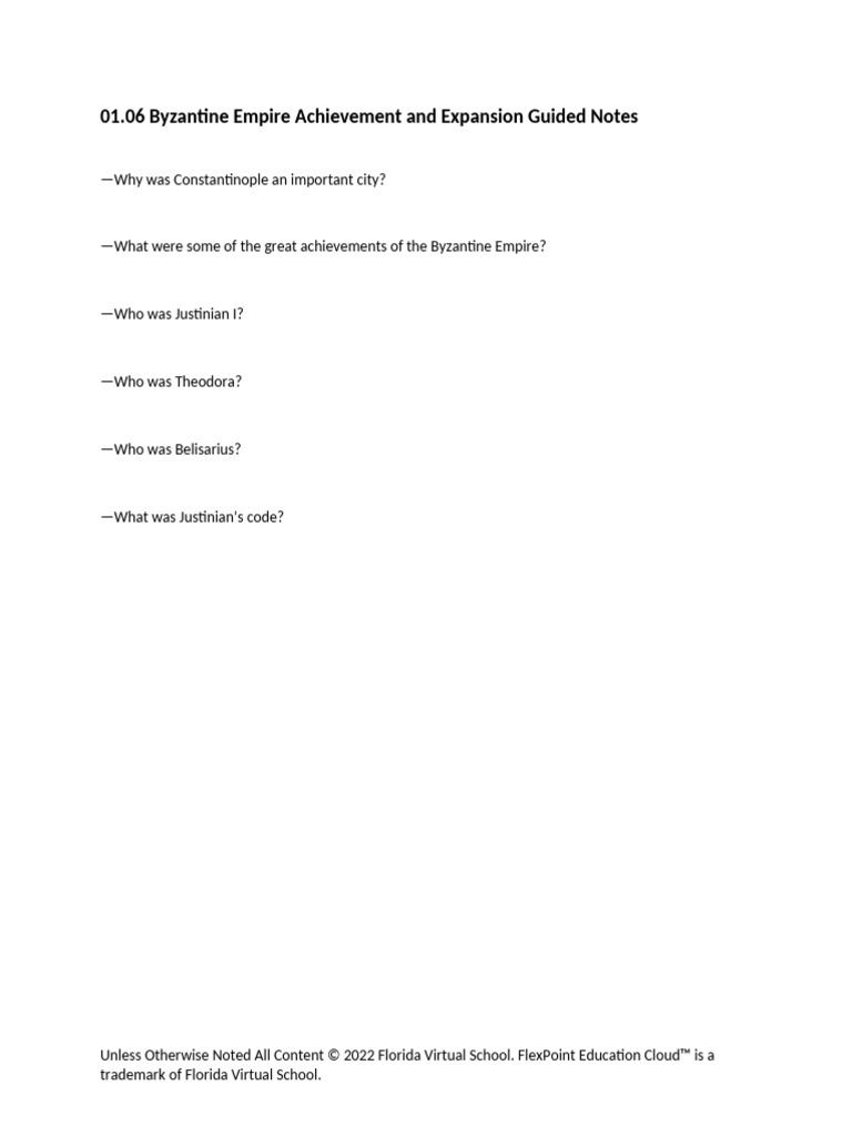 Byzantine Empire Guided Notes | PDF