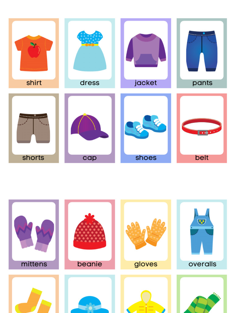 Types of Clothing Flashcards For ESL or ELL Learners | PDF