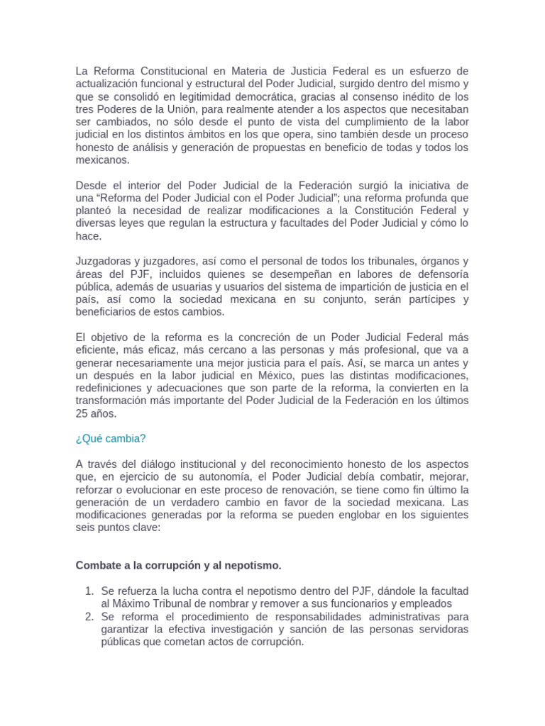 Reforma Al Poder Judicial | PDF | Judicaturas | Politica de mexico