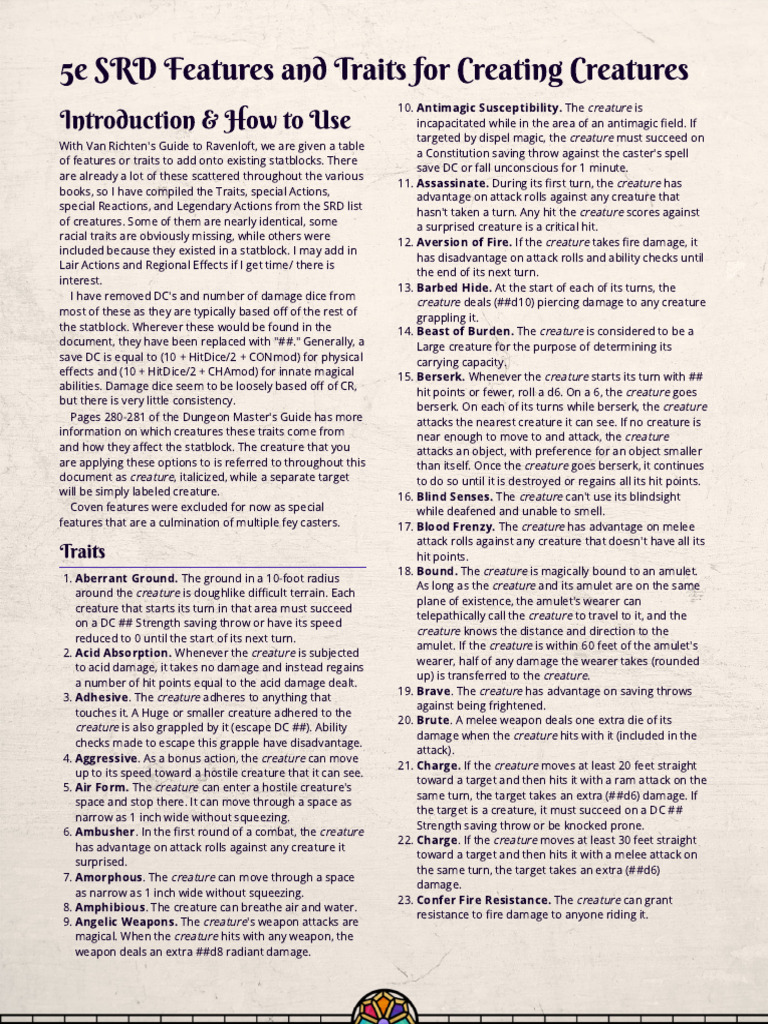 5e SRD Creature Traits - GM Binder | PDF