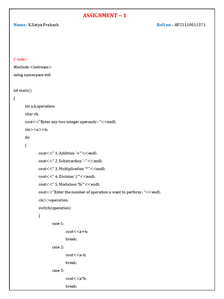 C Lab Assignment 1 Pdf Object Oriented Programming Computer Programming 7893