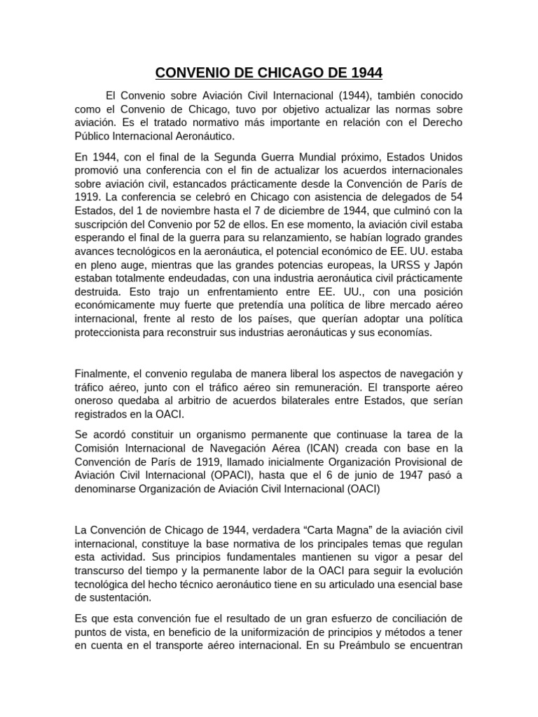 Convenio de Chicago 1944: Aviación Civil | PDF
