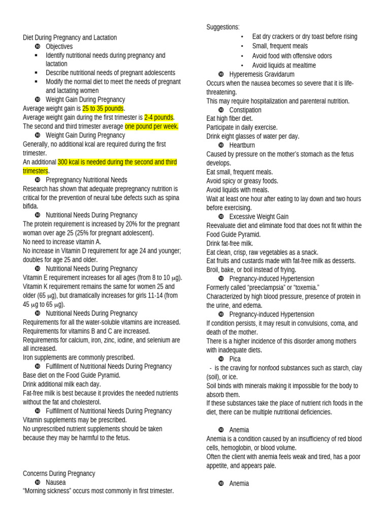 Diet During Pregnancy and Lactation Notes 5 | PDF | Pregnancy ...