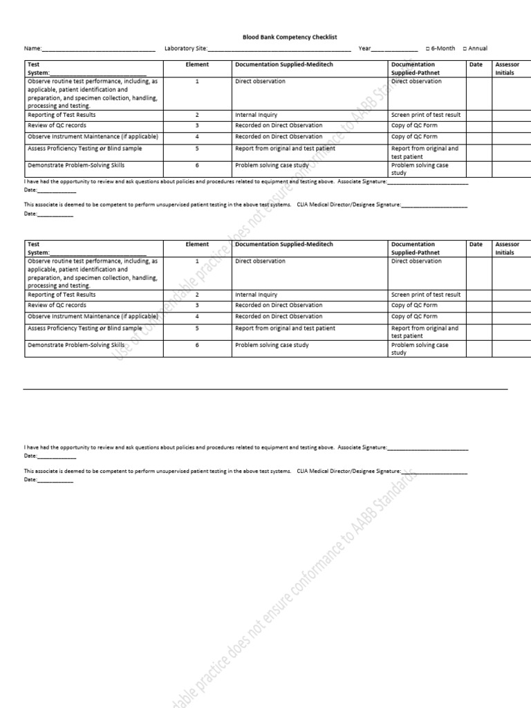 Blood Bank Competency Assessment Form | PDF | Medicine | Clinical Medicine