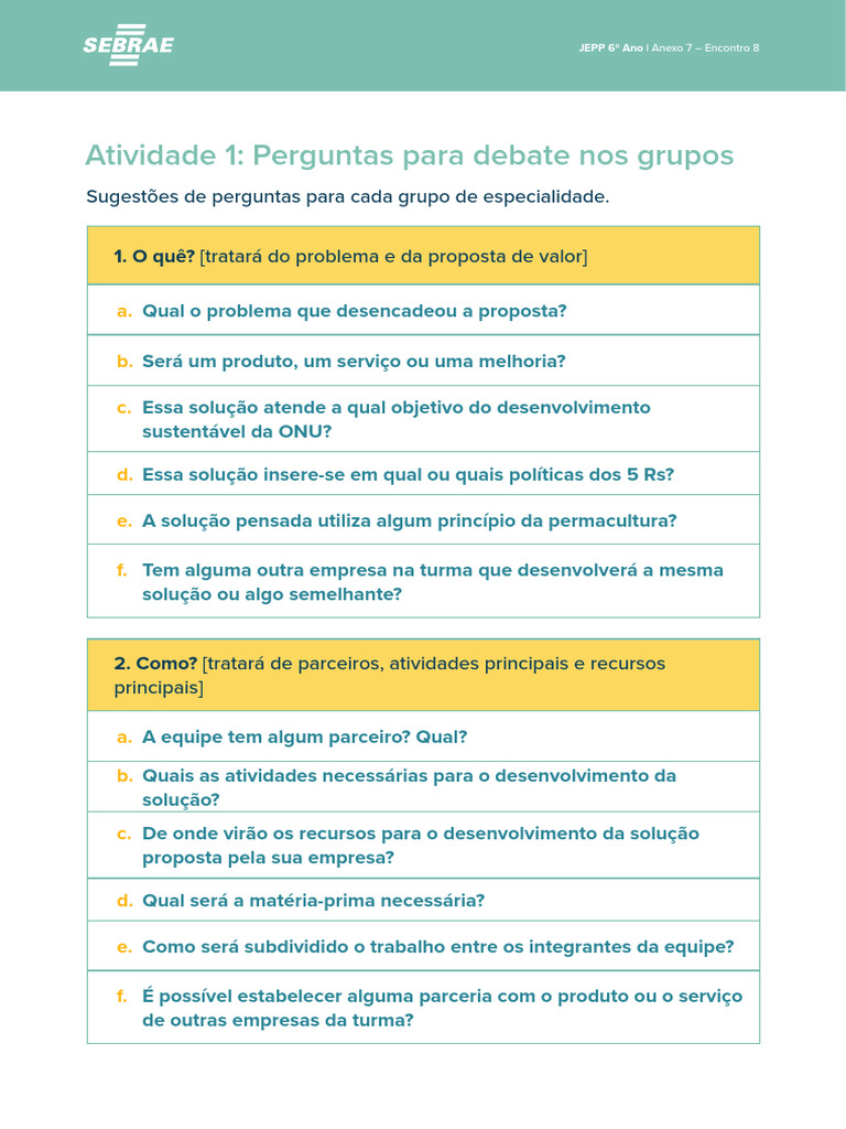 Sebrae Na Jepp Ano6 Encontro 8 Anexo 7 | PDF | Negócios