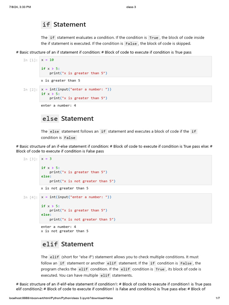 Class 3 | PDF | Control Flow | Python (Programming Language)