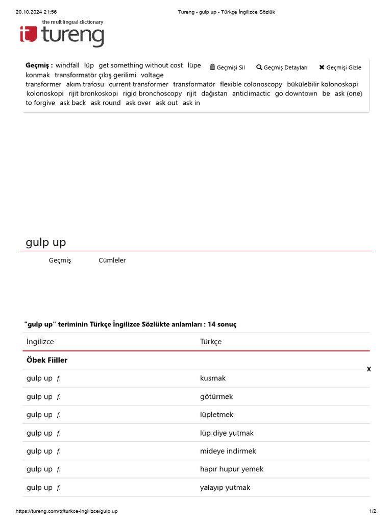 Tureng - Gulp Up - Türkçe İngilizce Sözlük | PDF