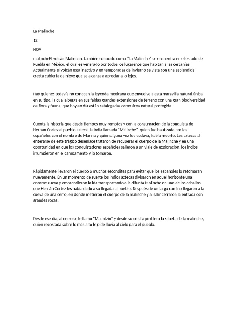 La Leyenda del Volcán Malintzin | PDF