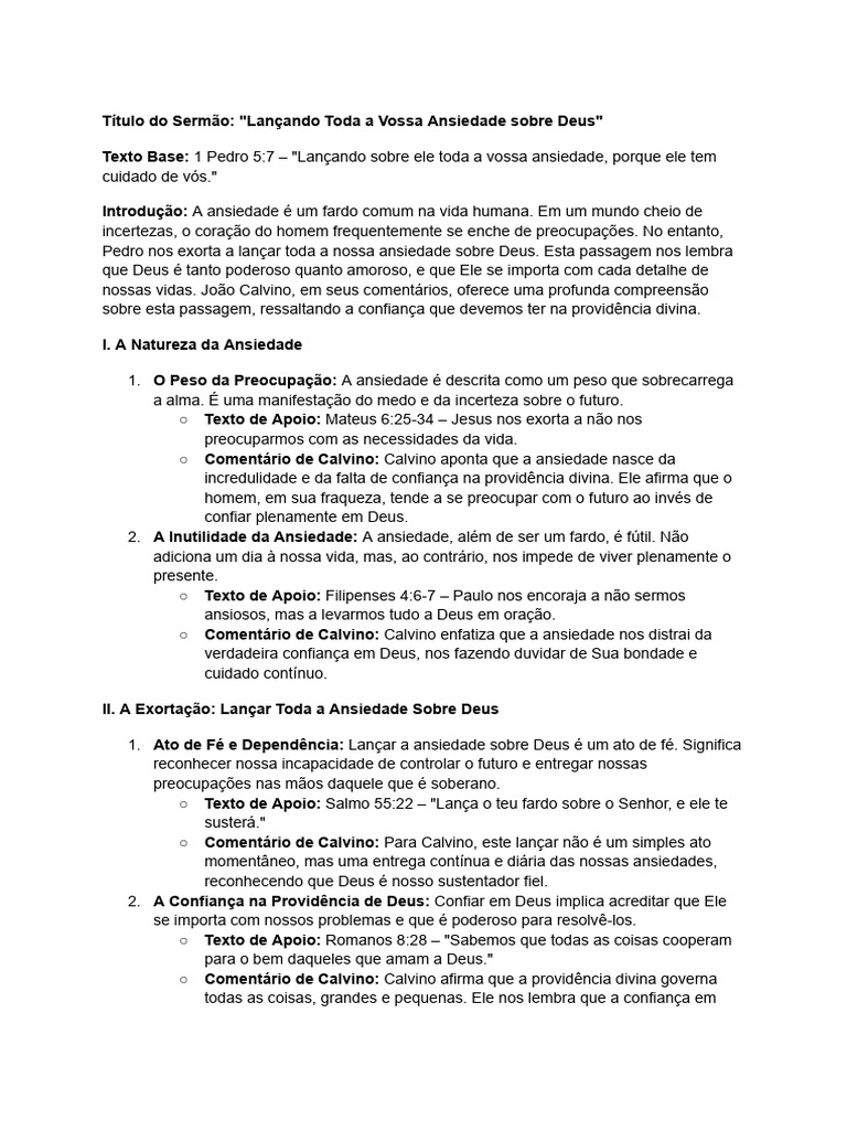 Lançando Toda A Vossa Ansiedade Sobre Deus | PDF | Deus | Fé