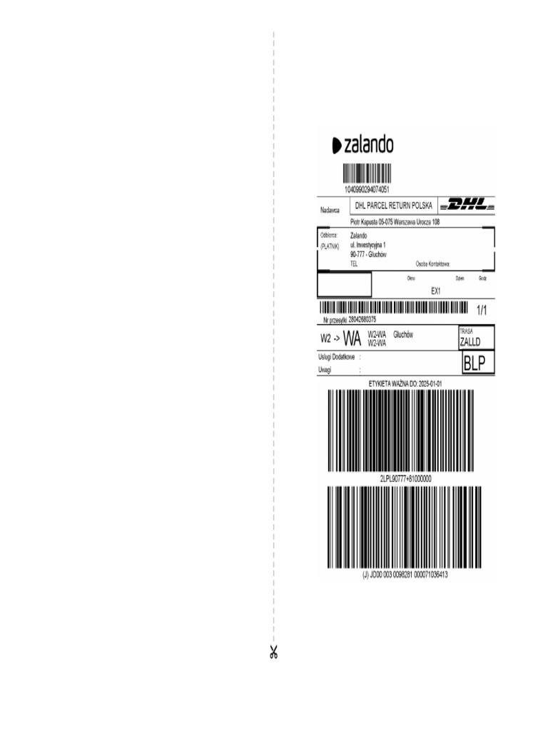 Zalando Returnsheetlabel 10906109623620 | PDF