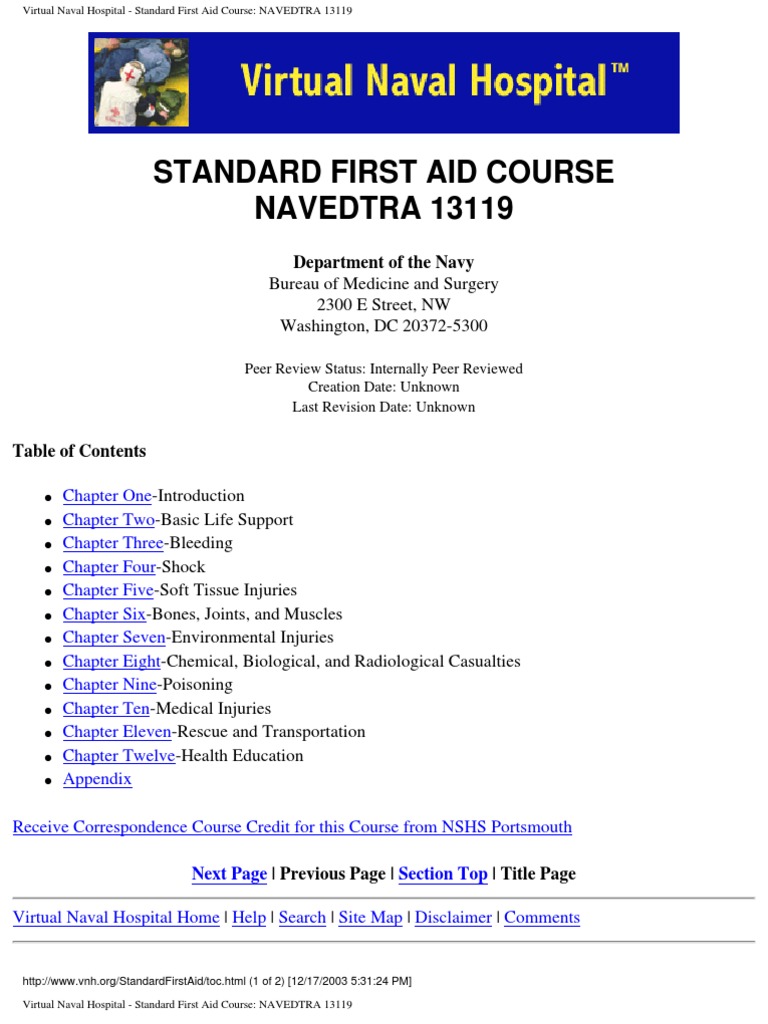 US Navy Course NAVEDTRA 13119 - Standard First Aid Course | PDF ...