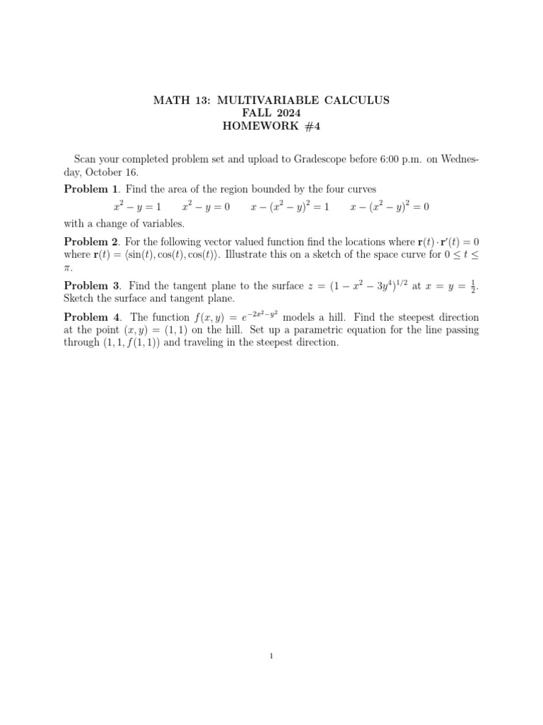 Math 13: Multivariable Calculus FALL 2024 Homework #4: X y X y X X y X X y | PDF | Teaching ...