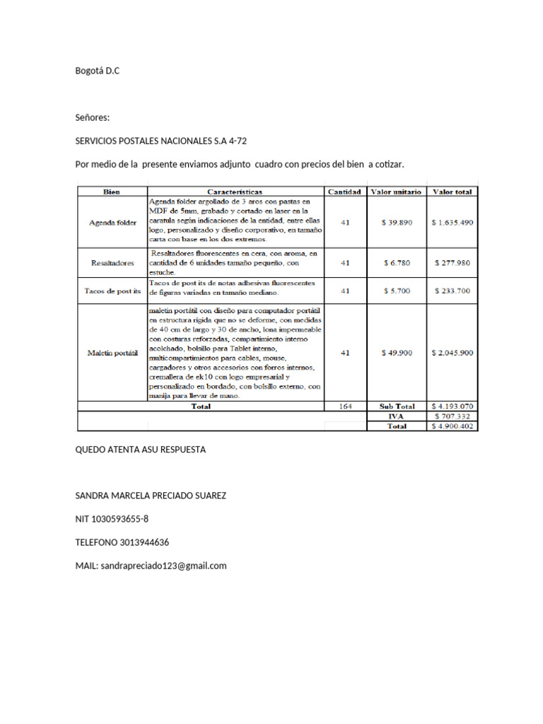 Cotizacion Anexo Miscelaneos | PDF