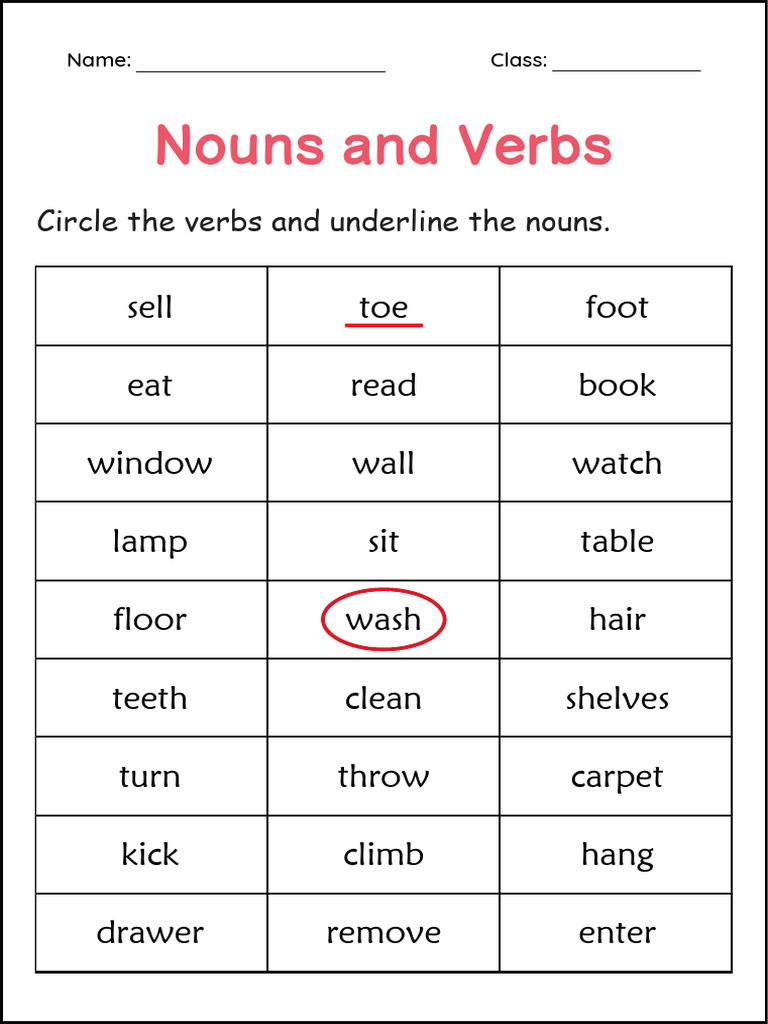 Nouns and Verbs Worksheet | PDF