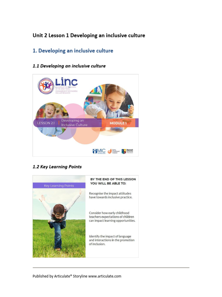 Unit 2 Lesson 1 Developing An Inclusive Culture | PDF | Art
