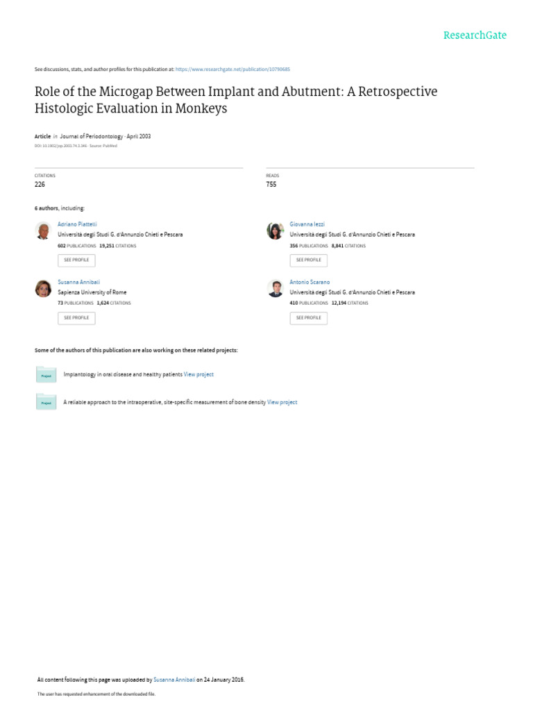 Piatelli 2003.JP. Anchura Biologica | PDF | Dental Implant | Dentistry ...