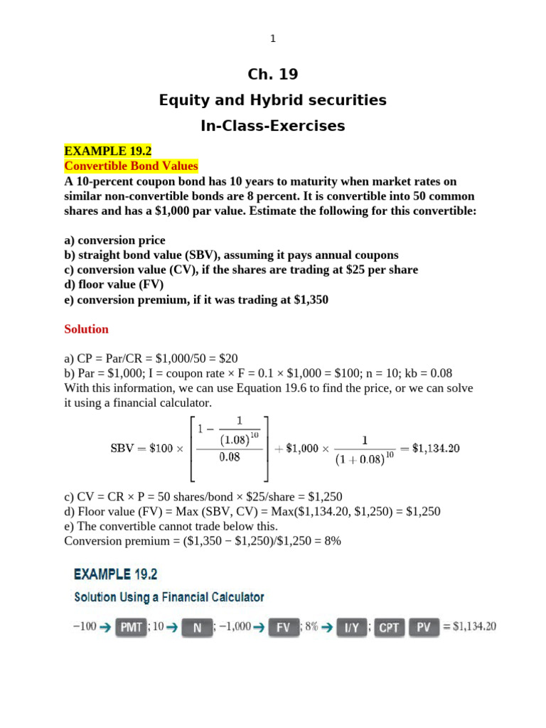 Convertible Bond Valuation Exercises | PDF | Bonds (Finance ...