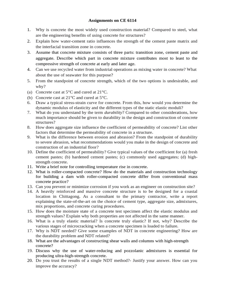 Assignments On CE 6114 - 2023 | PDF | Concrete | Cement