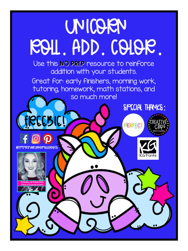 Math Fun: Unicorn Roll & Color | PDF | Dice