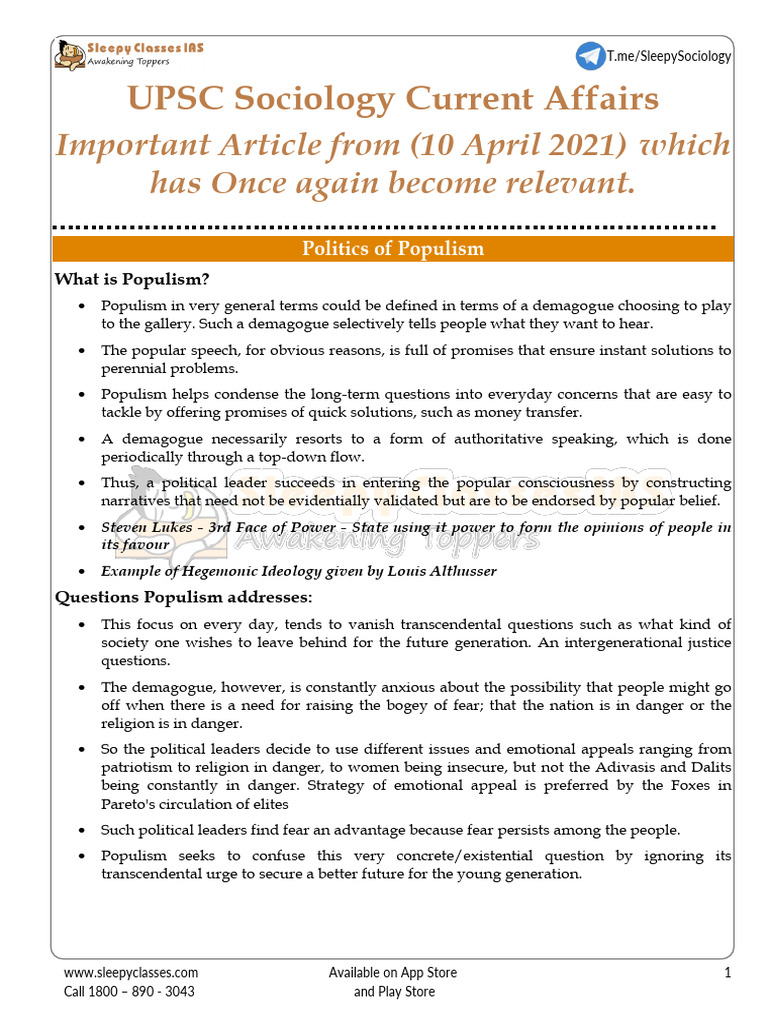 Politics of Populism | PDF | Populism | Social Psychology
