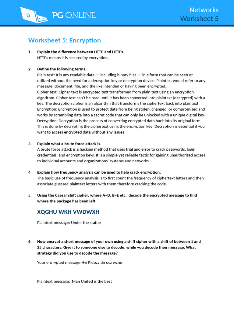 Worksheet 5 Encryption Edited | PDF | Encryption | Key (Cryptography)