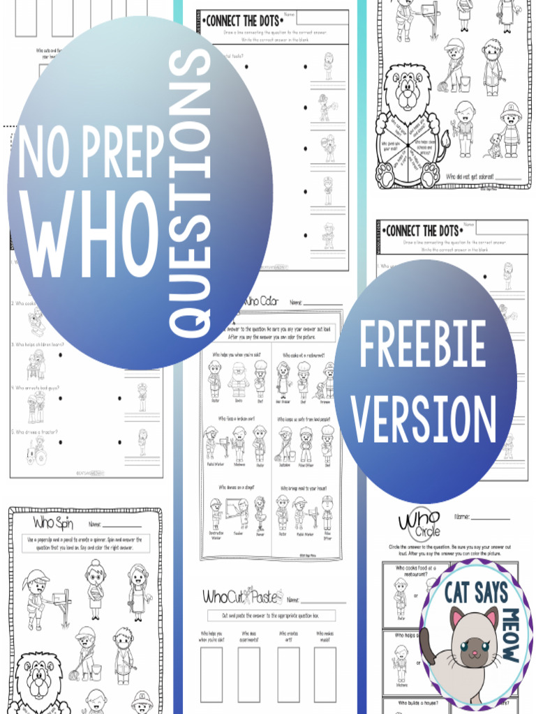 No Prep WH Questions Who Printand Go Homework Worksheets Freebie | PDF