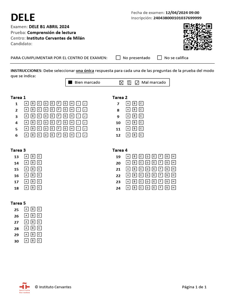 Modelo de examen DELE B1 abril 2024 | PDF | Calificaciones | Pruebas ...