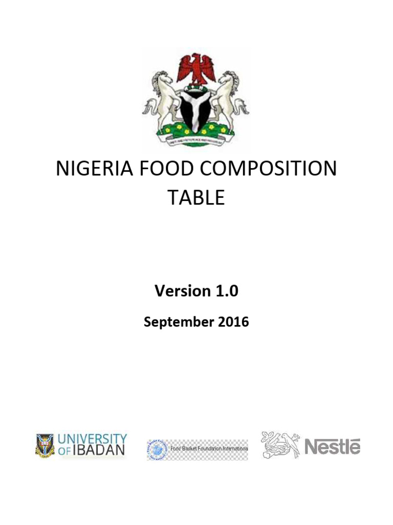 Nigeria Food Composition Table 2016 | PDF | Maize | Cereals