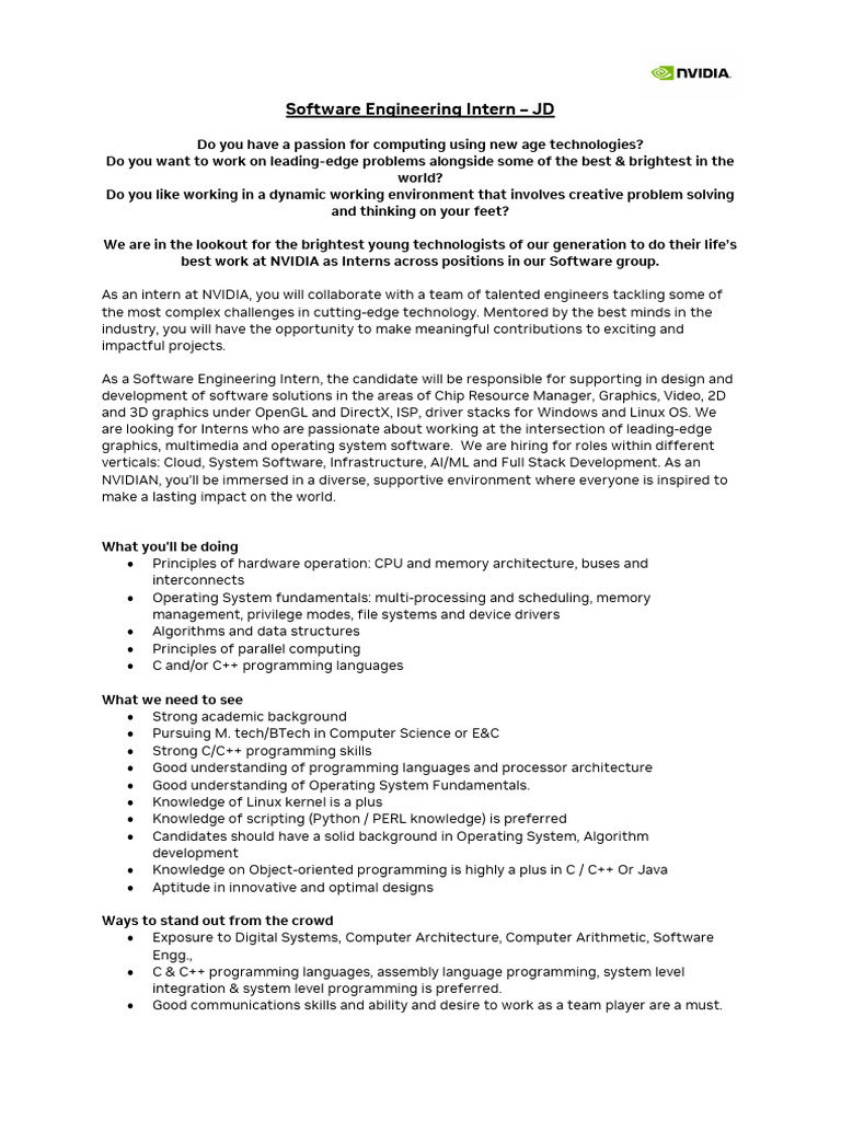 NVIDIA - SW 6M Jan-Jun Spring Intern | PDF | Operating System ...