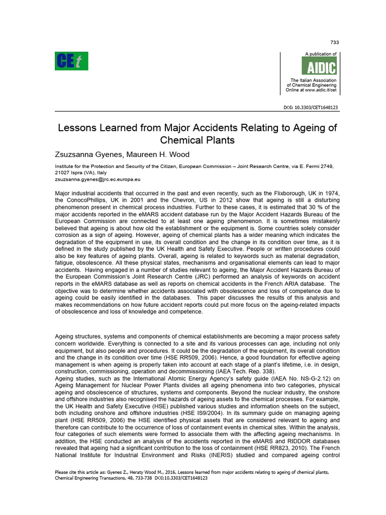Lessons Learned From Major Accidents Relating To Ageing of Chemical ...