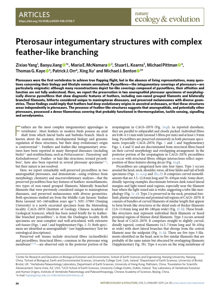 2018 - Pterossaur Integumentary Structures With Complex Feather-Like ...