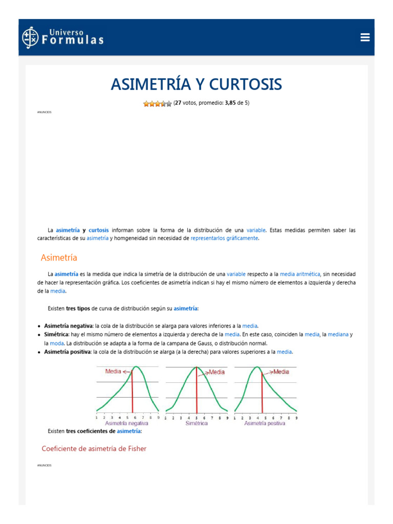 Asimetría y curtosis | PDF | Oblicuidad | Modo (Estadísticas)
