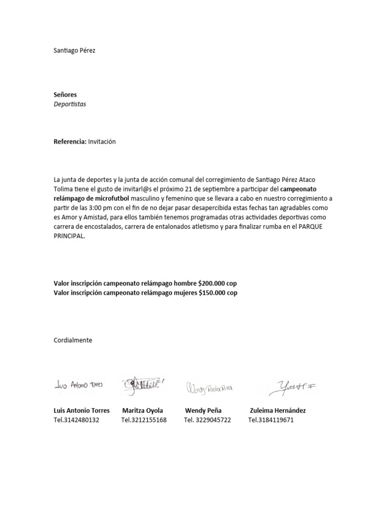 Carta Invitacion Relampago Futbol | PDF | Cocina, comidas y vino