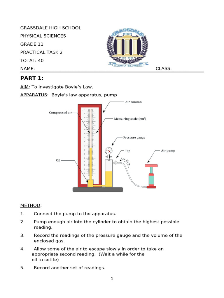 Boyle's Law Practical | PDF | Gases | Pressure