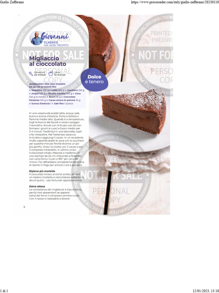 Giallo Zafferano Migliaccio Al Cioccolato | PDF