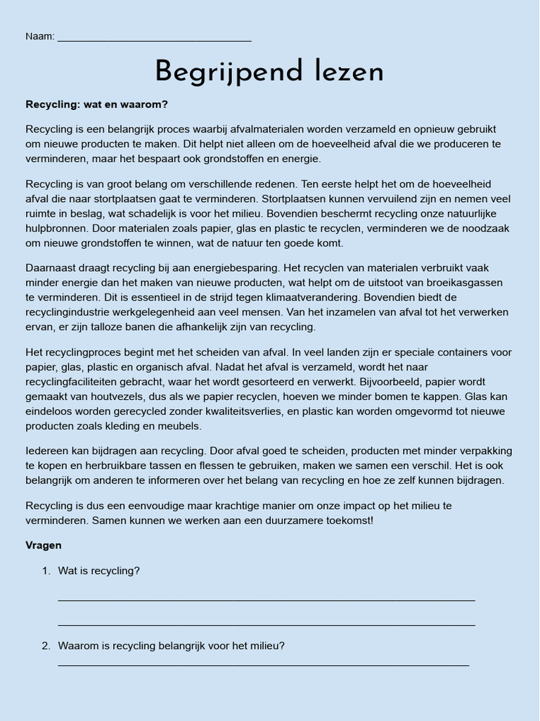 (7m) 23 Sept - Werkblad Begrijpend Lezen | PDF