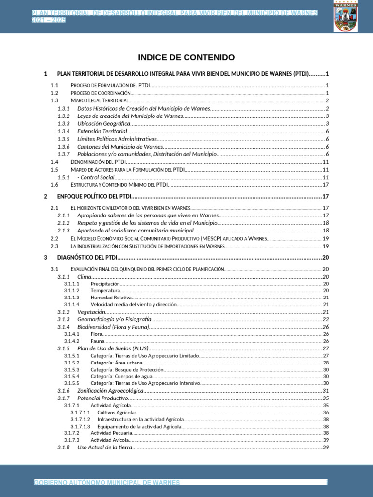 PTDI Warnes 2021-2025 | PDF | Agricultura | Ciencias de la Tierra