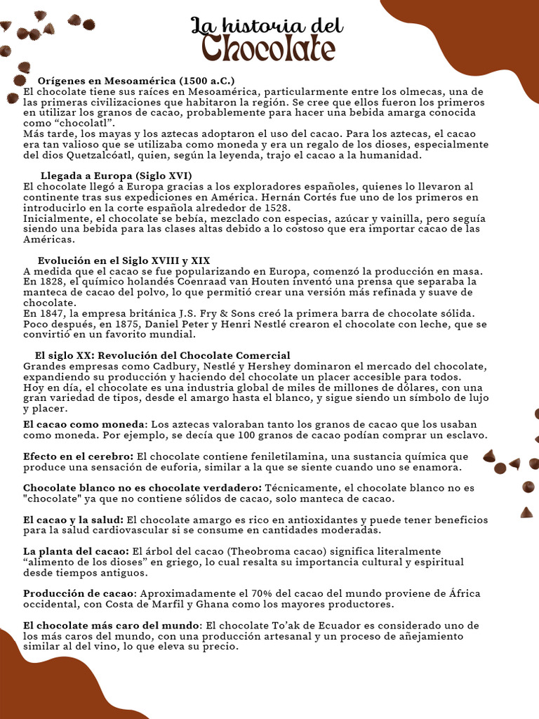 Chocolate: La Historia Del | PDF | Chocolate | Postres