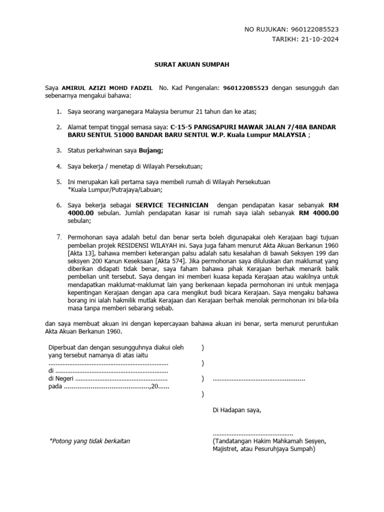 Surat Akuan Sumpah | PDF