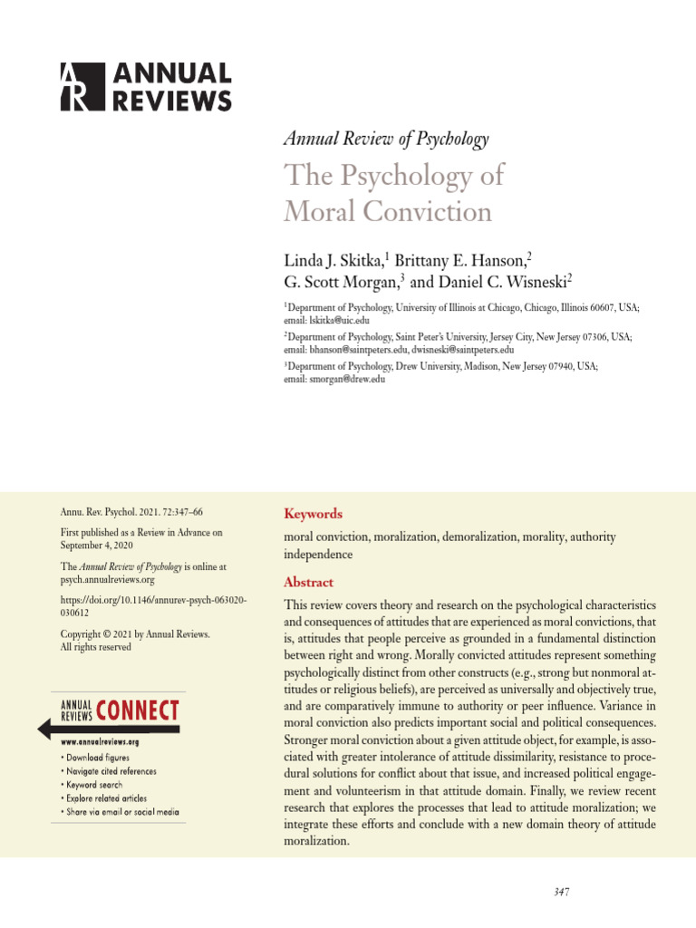 The Psychology of Moral Conviction | PDF | Morality | Attitude (Psychology)