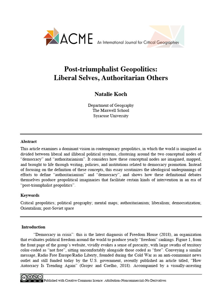Koch, Post-Triumphalist Geopolitics (1) 999999 | PDF | Authoritarianism ...