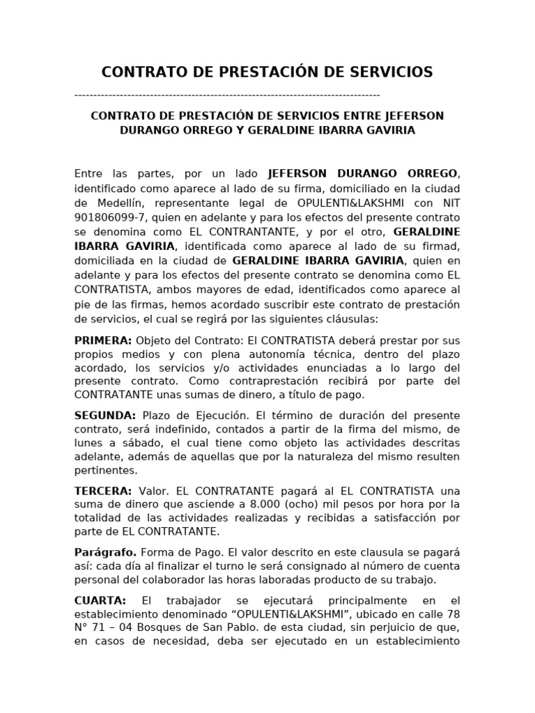 Contrato de Prestación de Servicios | PDF