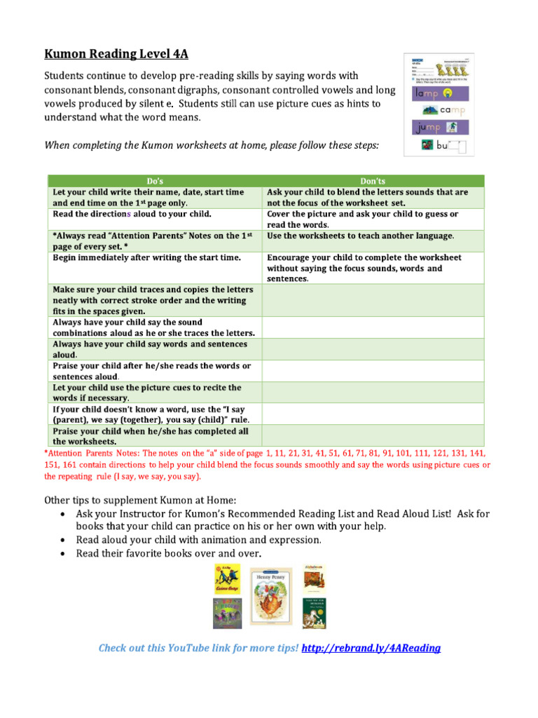 Kumon Reading Level 4A EL Tip Sheet | PDF
